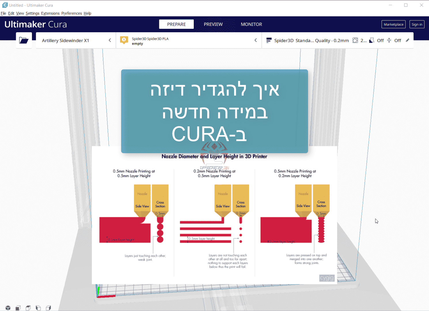 מדריך וידאו איך לעדכן דיזה ב-cura - ספיידר תלת מימד
